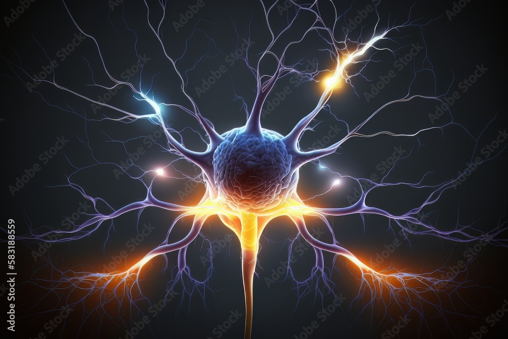 Nerve cell biology background, neuron of brain with synapses stroke ...