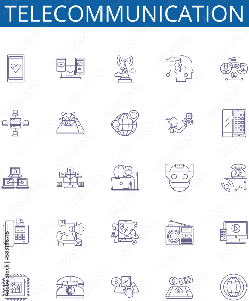 Telecommunication line icons signs set. Design collection of Telecom ...