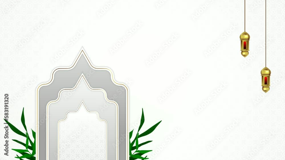 animated ramadan background is white and gold, with lantern and leaf ...