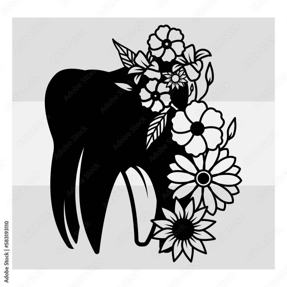 Floral And Tooth SVG, Tooth, Human Teeth, Dental Svg, Wisdom Teeth Svg ...