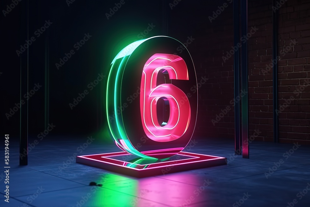 Number six symbol vector neon sign, light banner, neon sign, light ...
