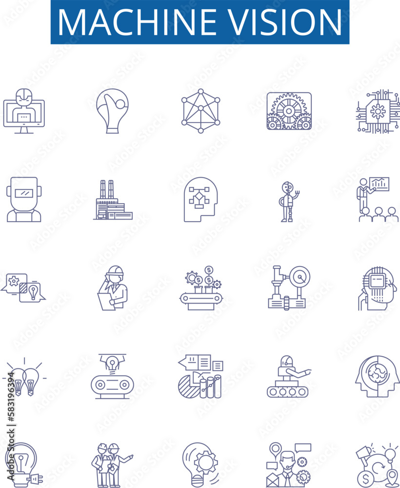 Machine vision line icons signs set. Design collection of Robotics, Automation, Computer Vision ...