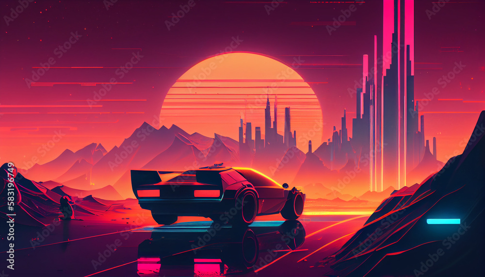 The Synthwave Symphony of a Retro-Futuristic World Generative AI Stock ...
