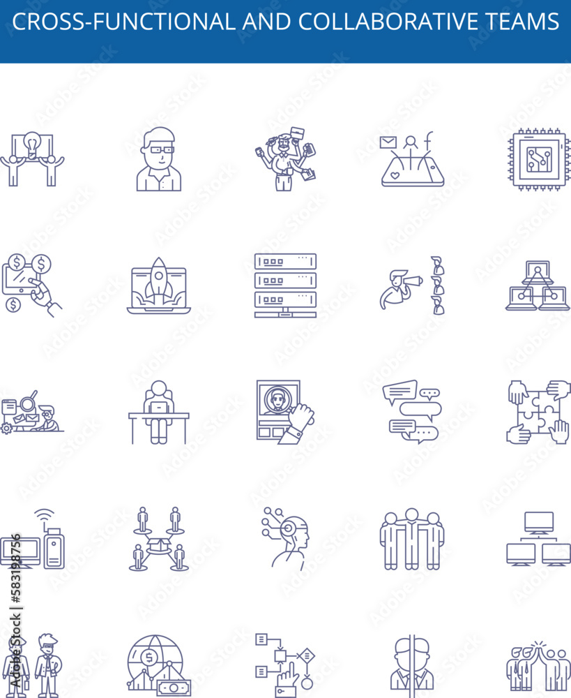 Cross Functional And Collaborative Teams Line Icons Signs Set Design Collection Of