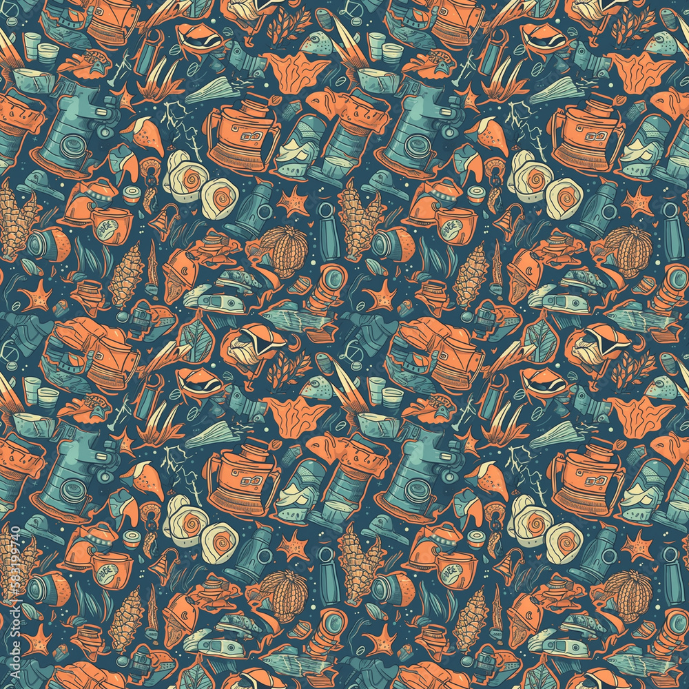 Abstract seamless pattern of underwater pollution in oceans. A lot of ...