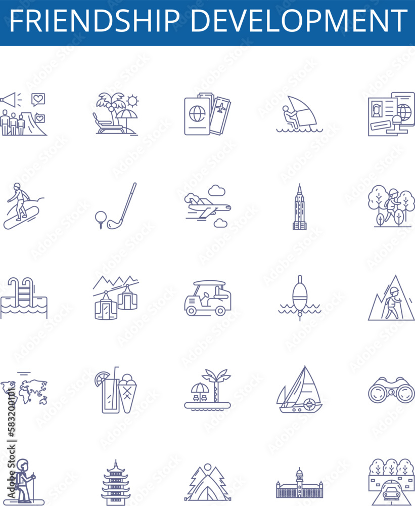 Friendship development line icons signs set. Design collection of ...