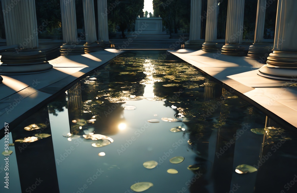 reflecting pool with columns on the sides, generative ai Stock ...