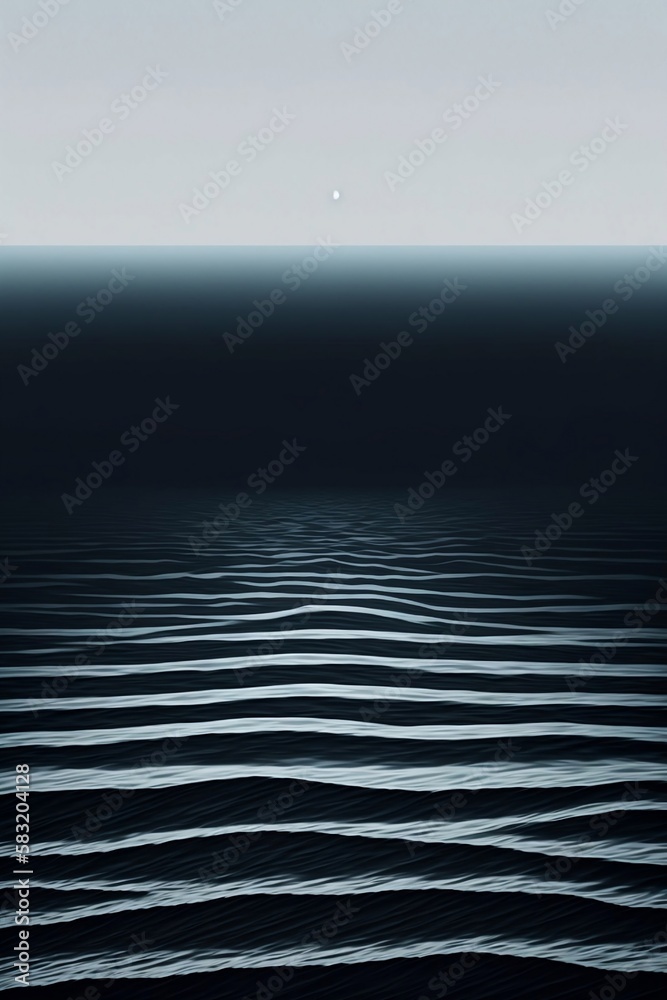 Relaxing water ripples against a gray moody horizon, AI Generation of a ...