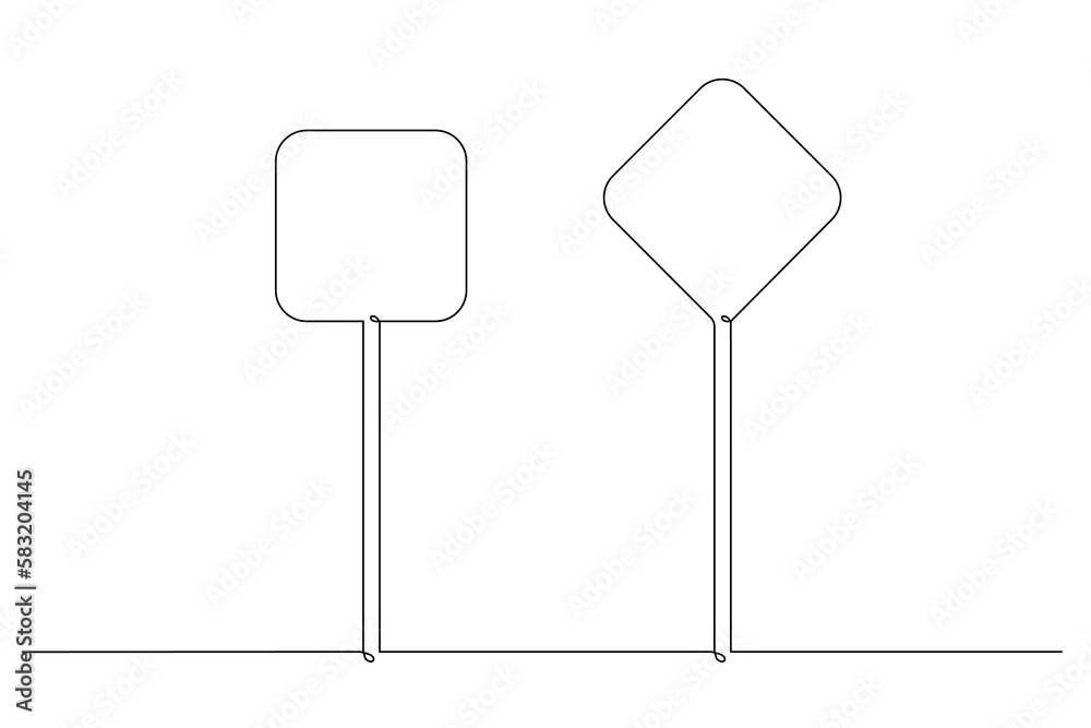 Single continuous line drawing template, set of road signs, Traffic ...