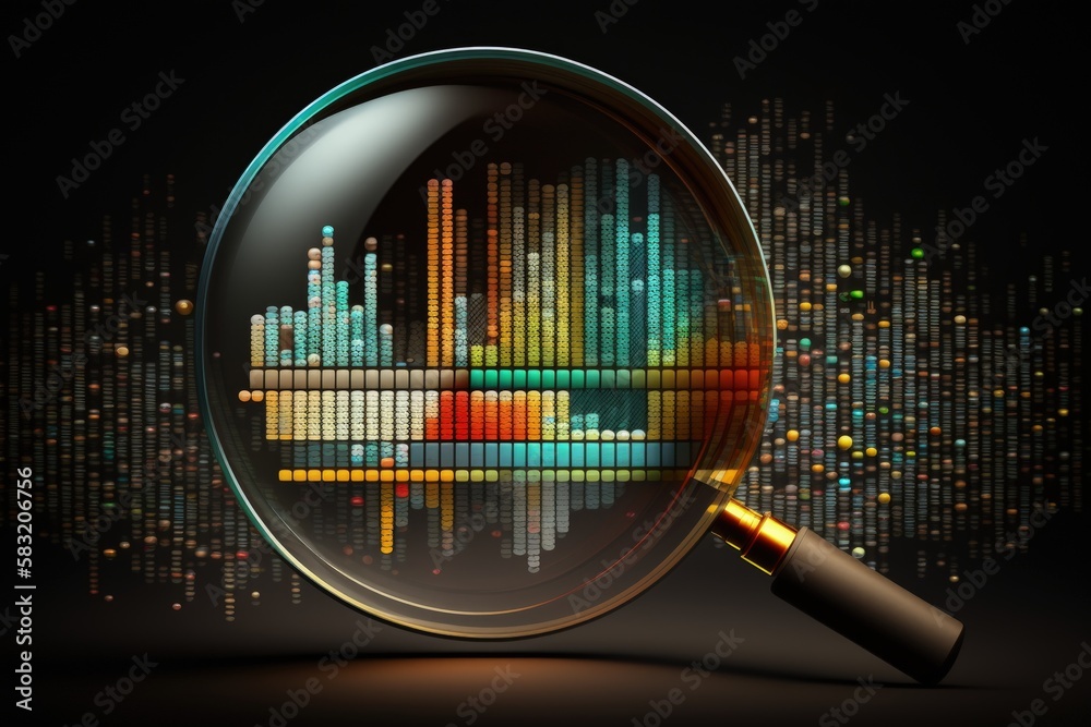 Magnifying glass and bar chart illustration, stock exchange concept ...