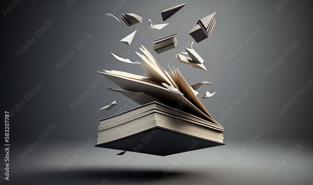 an open book flying through the air with books flying out of it's book ...