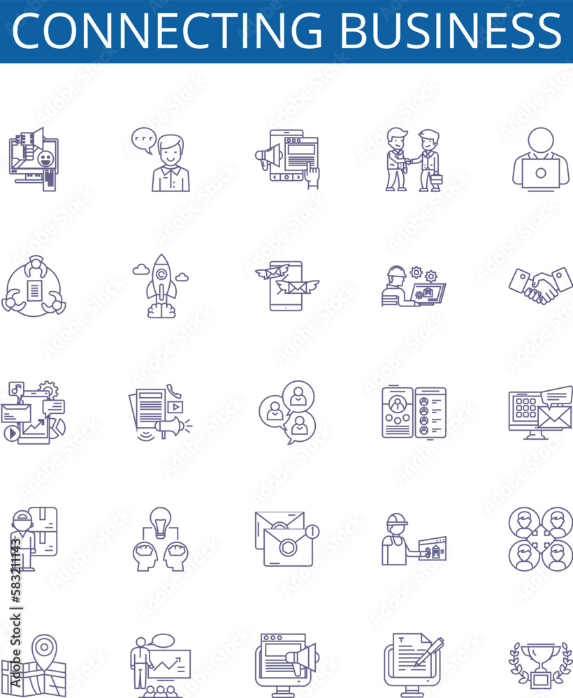 Vetor de Connecting business line icons signs set. Design collection of ...