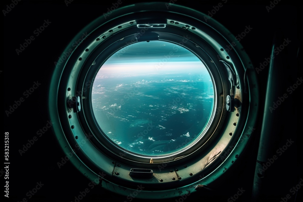 a view of the earth through a porthole in a space station window ...