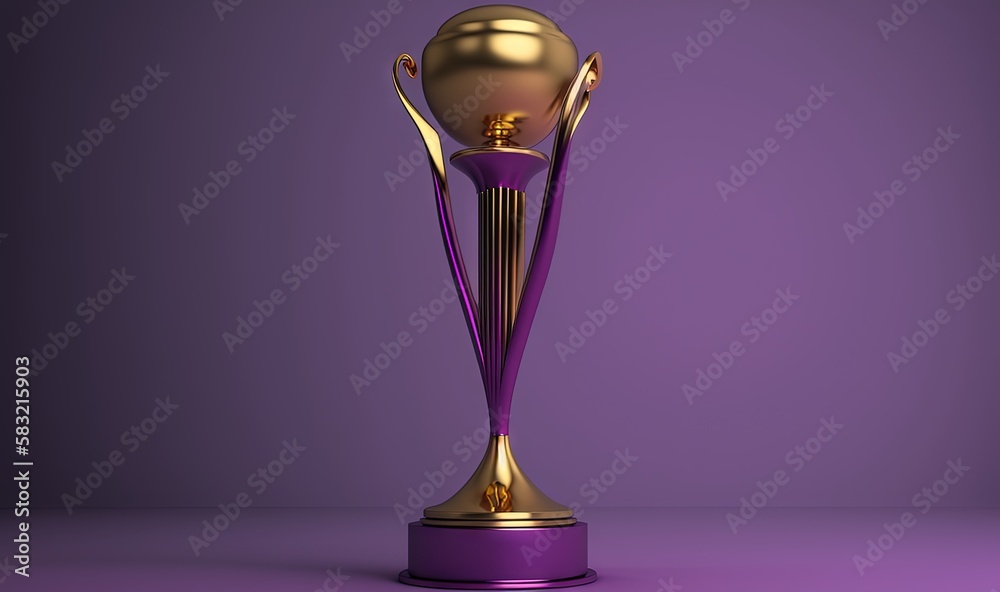 a golden trophy with a purple base on a purple background with a purple ...