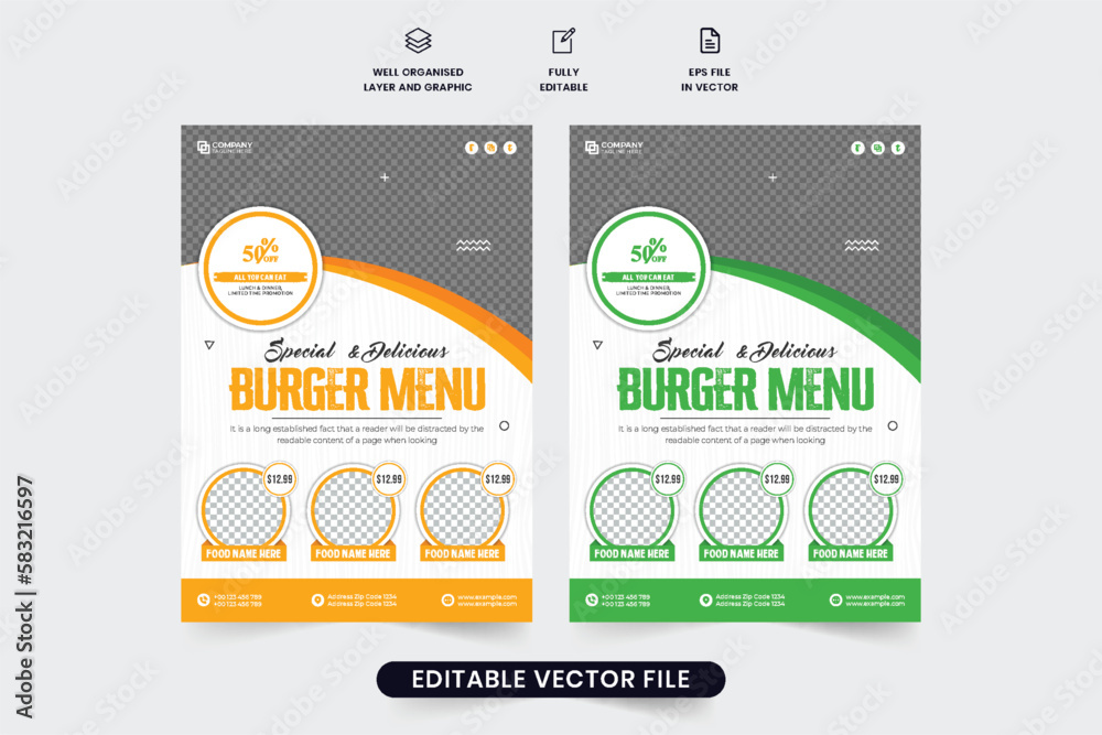 Restaurant special offer template design for marketing. Delicious food ...