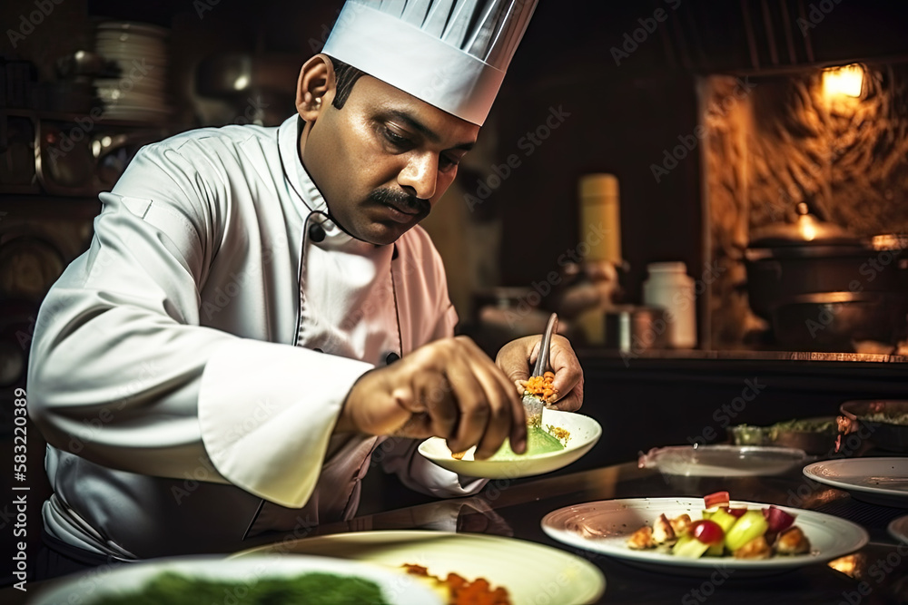 Male Indian Chef preparing food in kitchen, Generative AI Stock ...