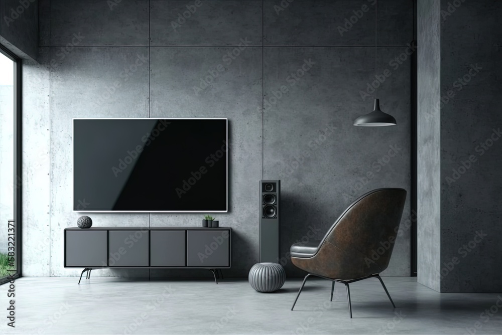 Set up a fake living room made entirely out of cement, complete with a ...