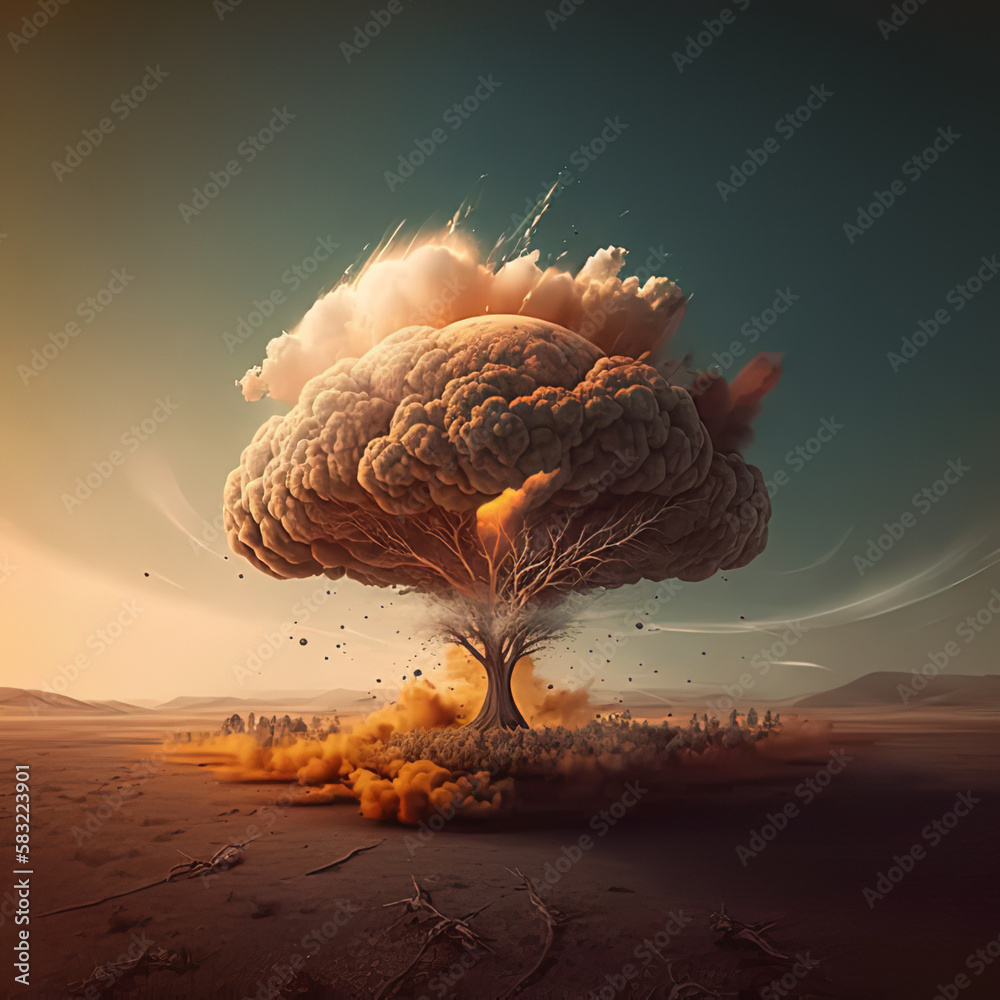 bomb explosion in desert designed with a artificial intelligence Stock ...