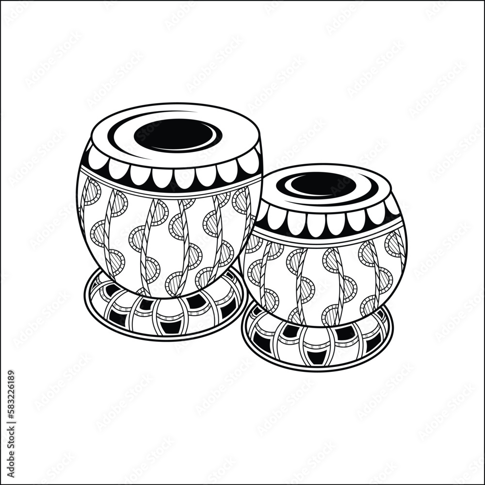 Vetor de INDIAN MUSIC INSTRUMENT WEDDING SYMBOL NAGADA WITH STICKS ...