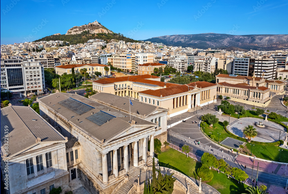 Aerial view of the "Neoclassical Trilogy" , the National Library, the ...