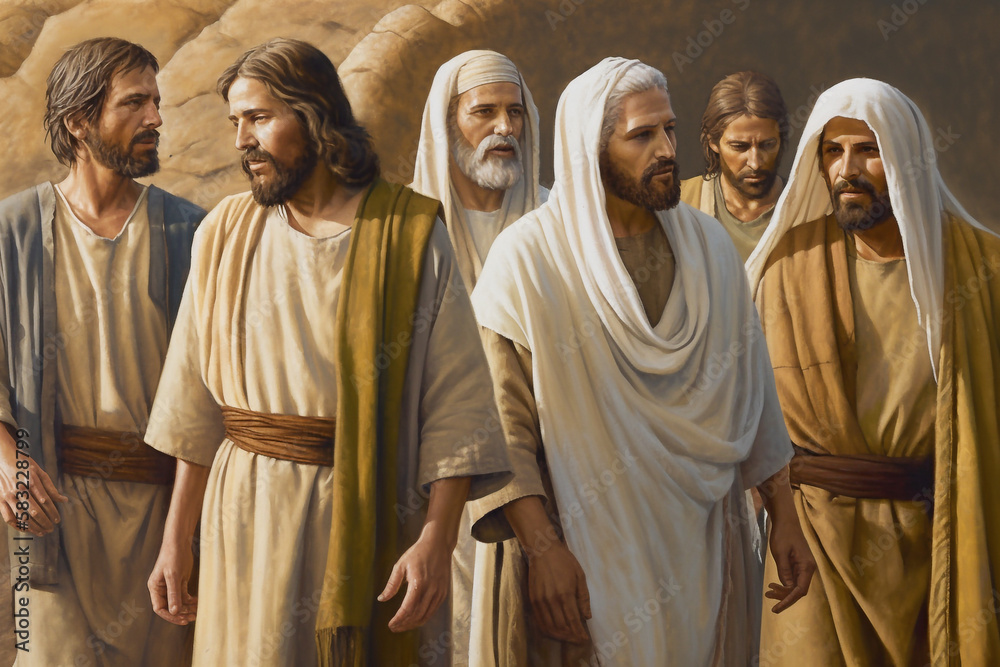 Painting of Jesus walks and talks with the apostles - Ai generative ...