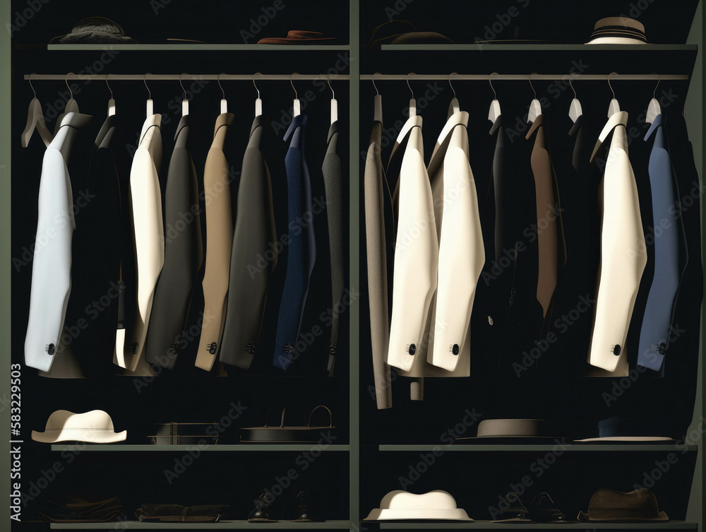 A collection of modern business attire hung in a closet ready to be ...