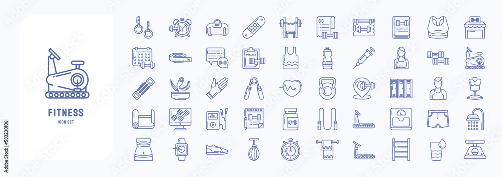 Fitness and gym, including icons like Alarm, Expander, Dumbbells and ...