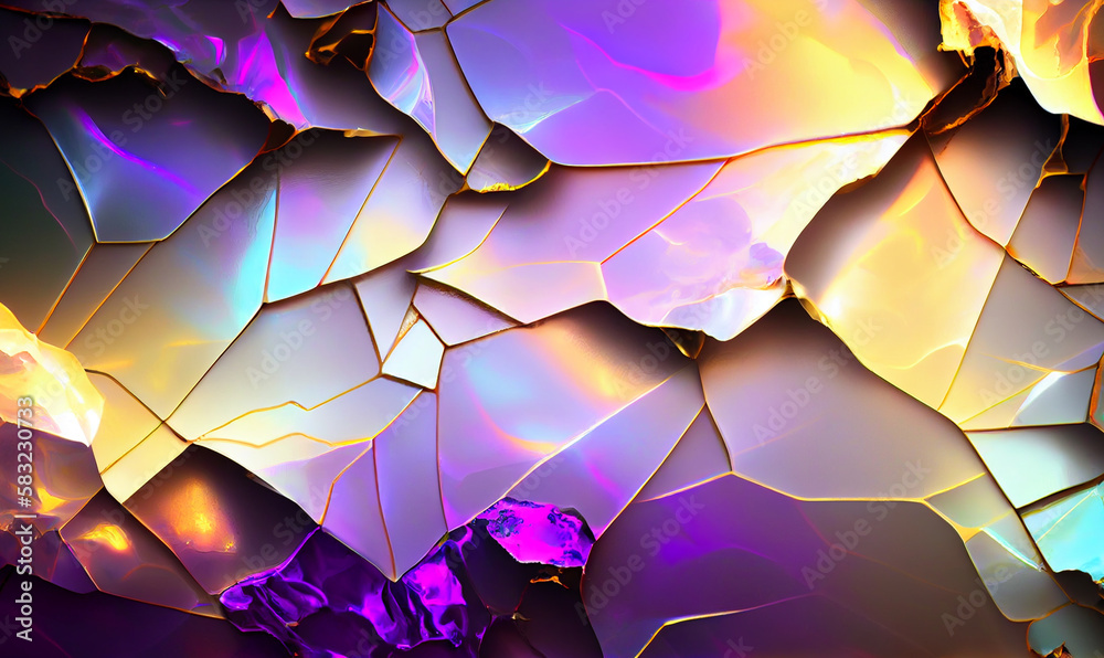 Digital wallpaper background of a cracked iridescent and opalescent ...