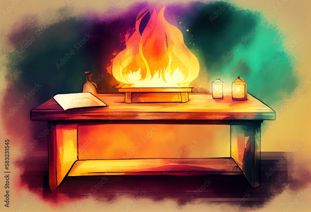 Watercolor Illustration of a Empty Wooden Desk For Product Presentation ...