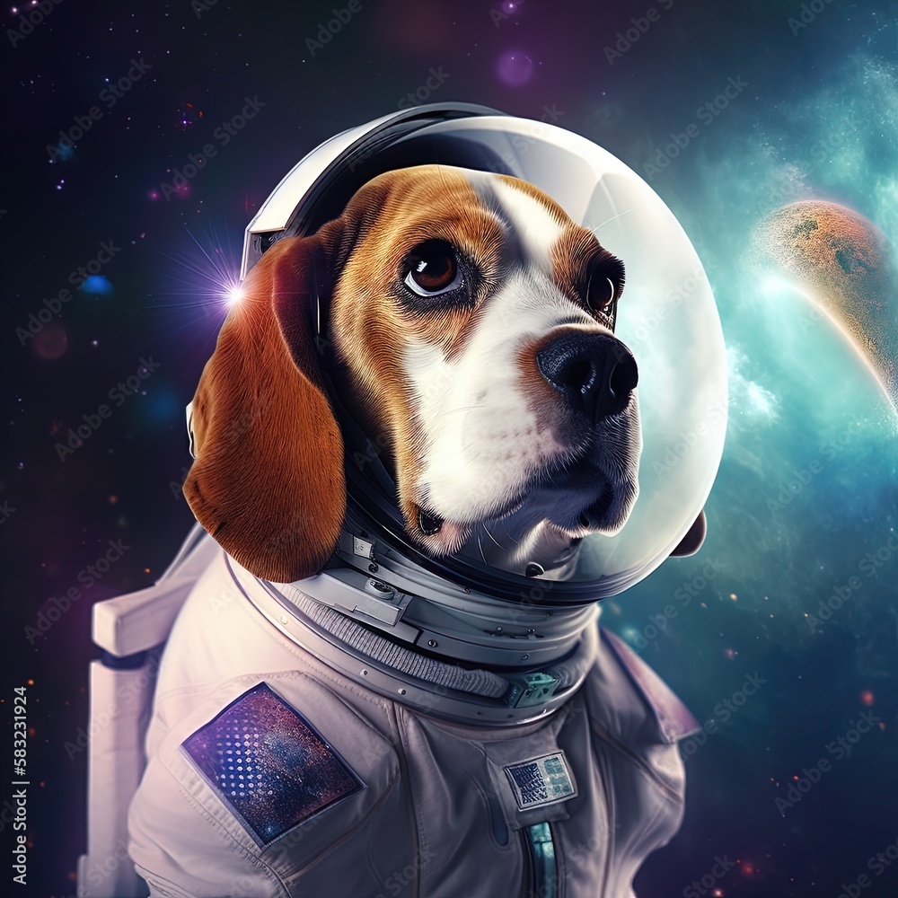 Un chien beagle en tant qu'astronaute dans une combinaison spatiale ...