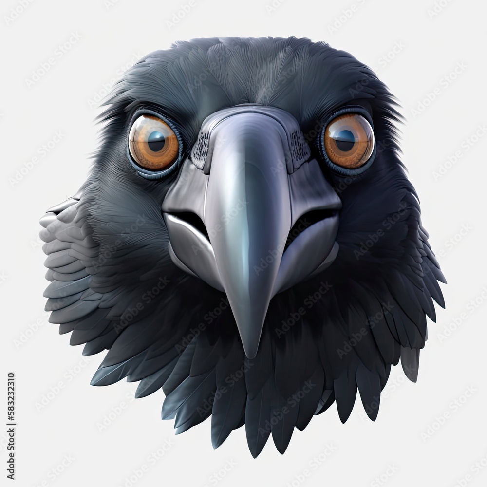 Raven Bird Stunned Facial Expression On Blank Background Generative AI ...