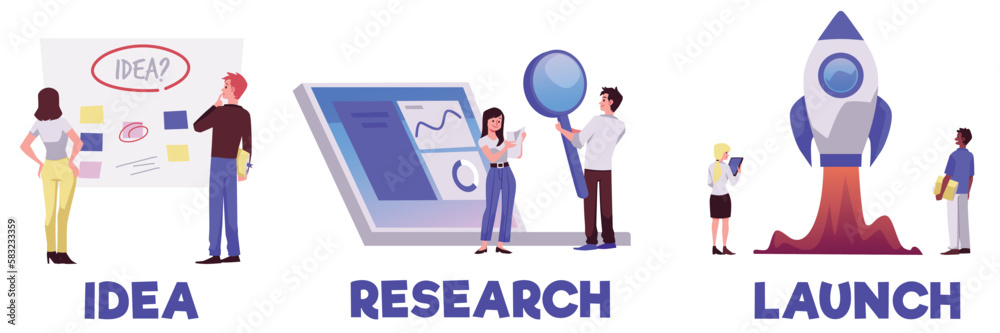 Startup project launching stages infographic flat vector illustration ...