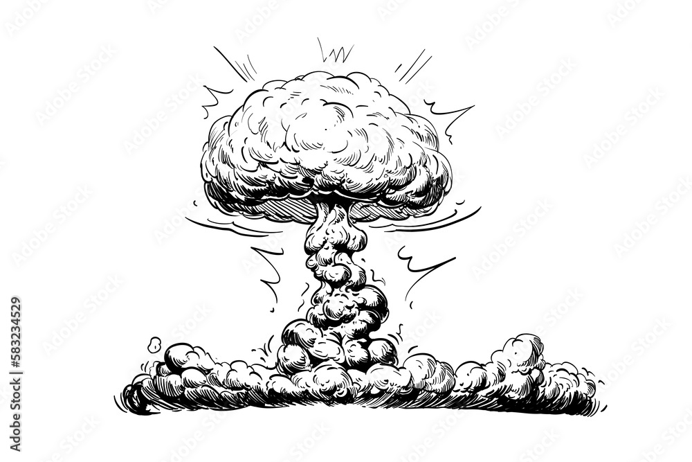 Comic book sketch nuclear explosion. Design template page. Hand drawn ...