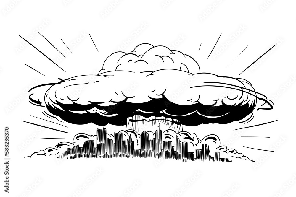 Comic book sketch nuclear explosion. Design template page. Hand drawn ...