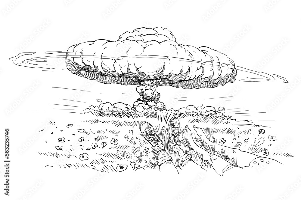 Comic book sketch nuclear explosion. Design template page. Hand drawn ...