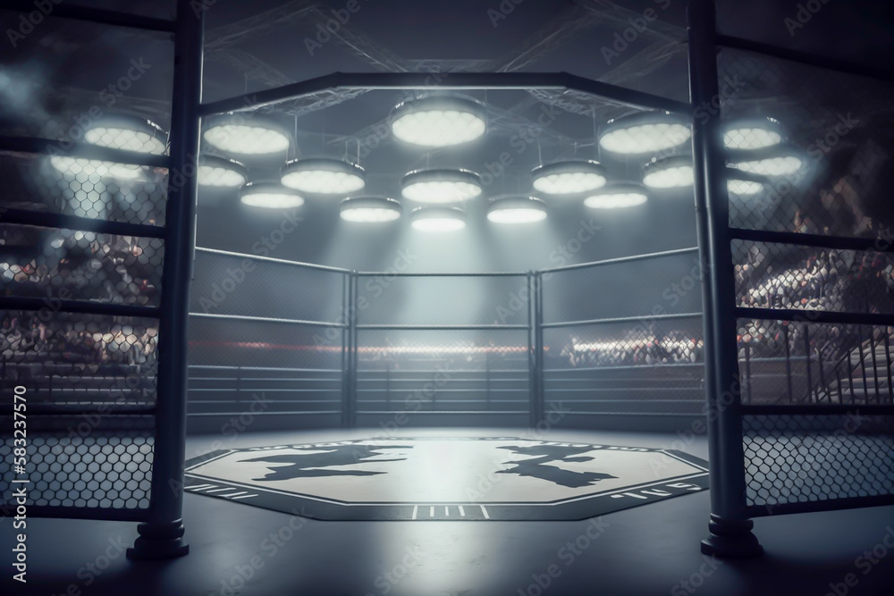 Indoor mma arts arena, with grid and ligths, empty generative ai Stock ...