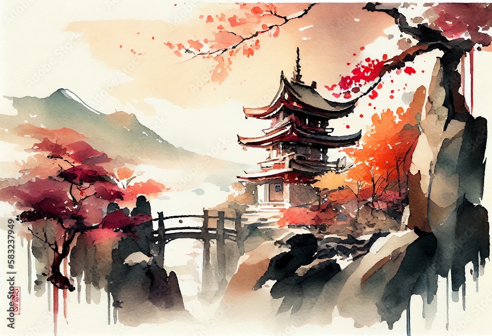 Watercolor Illustration of a Breathtaking Ancient City Landscape Of ...