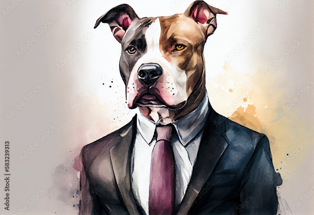 Watercolor Illustration of a Portrait Of A Dog American Staffordshire ...