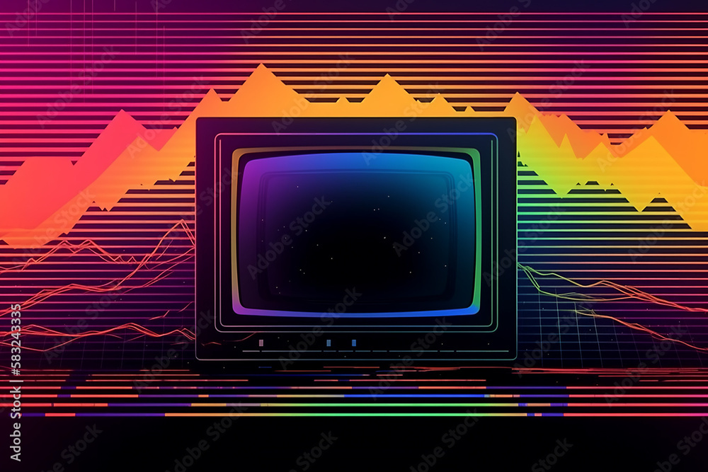 70s and 80s glitch style. VHS cover effect. Old fashion style lines ...