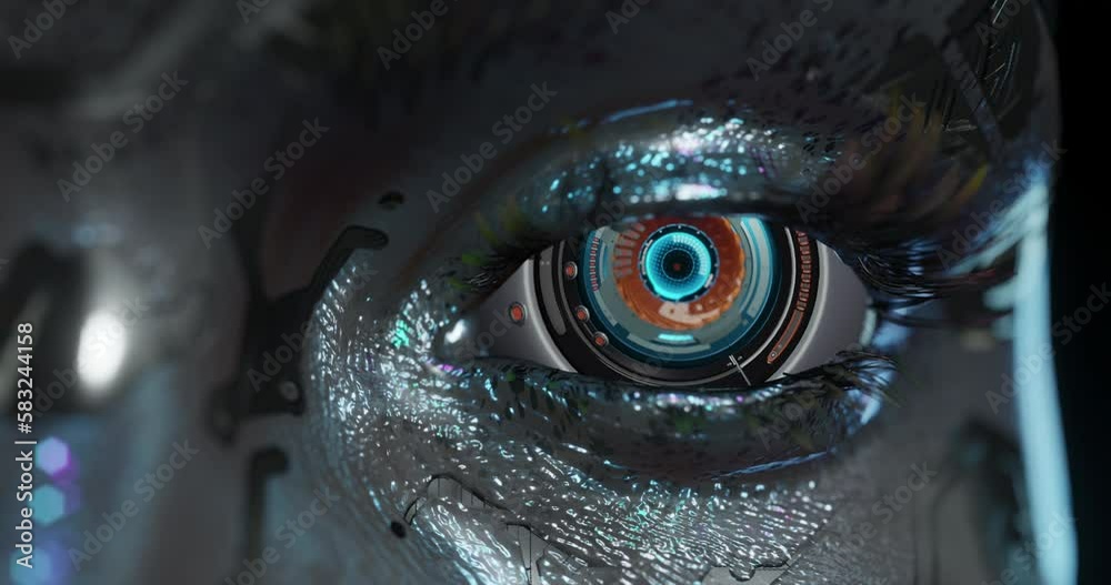 AI machine learning conceptual design, a female robot cyborg face, woke ...