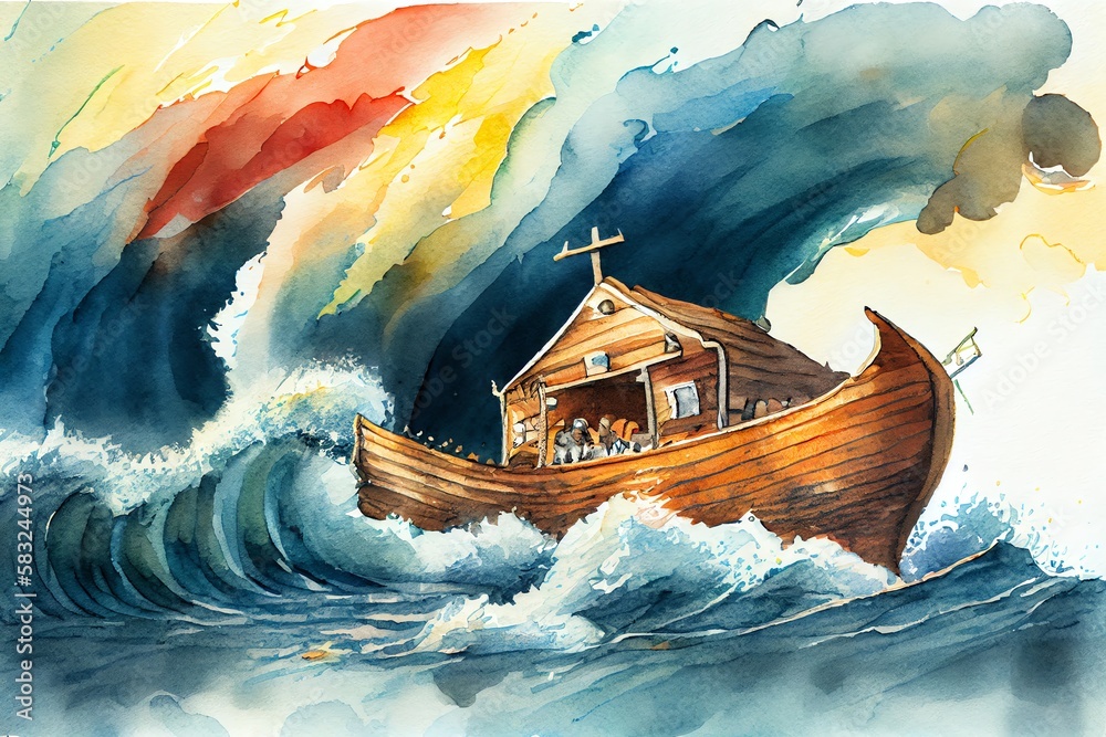 Watercolor Illustration of a NoahS Ark Boat In The Genesis Flood ...