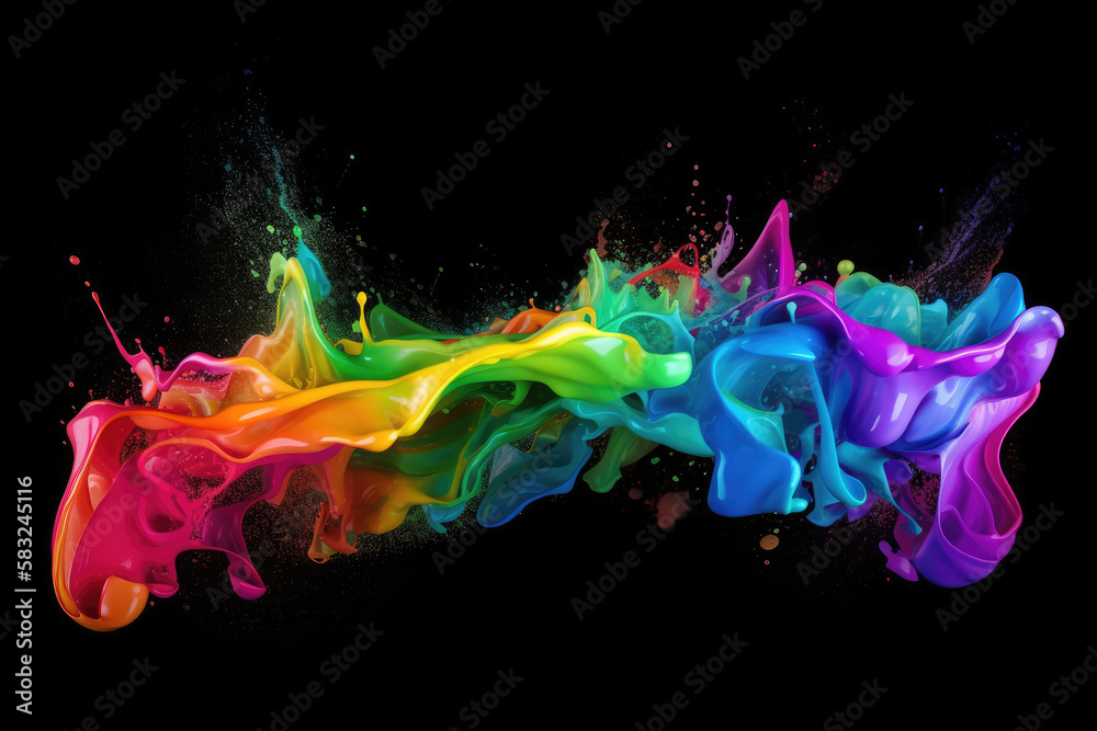Colorful paint splash on black background. Generative AI Stock ...