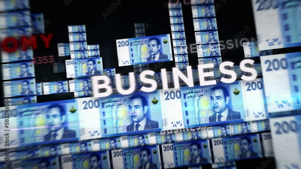 Morocco Dirham money loop 3d animation. Camera flying between MAD ...