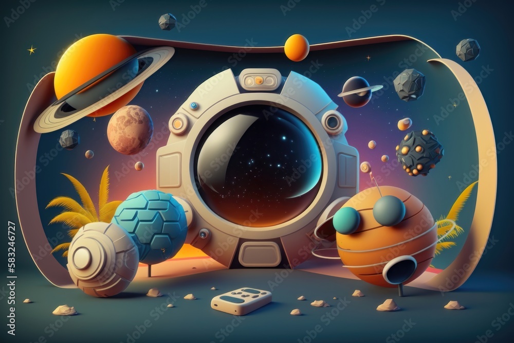 Space design with realistic 3d planets and space asteroids and comets ...