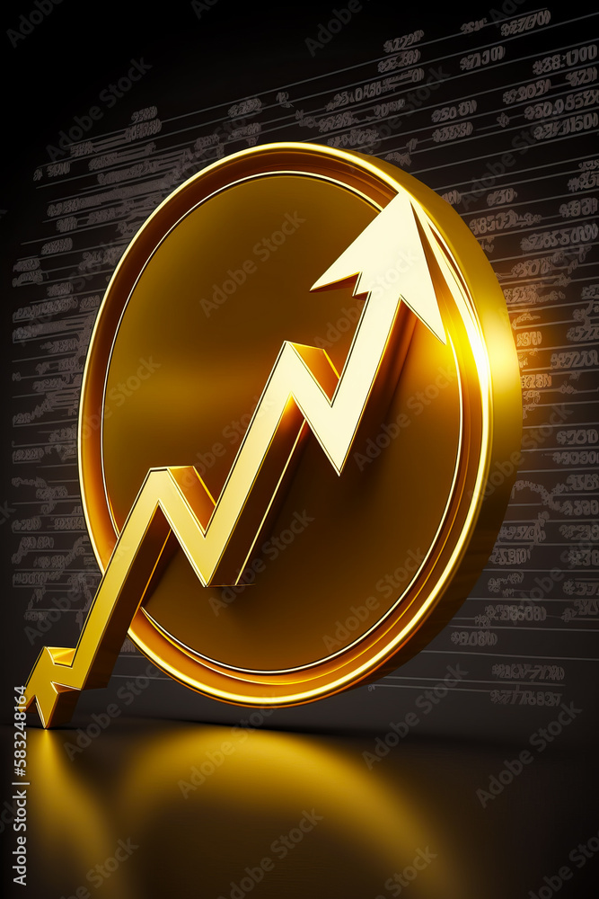 Golden arrow with rising arrow on black background with gold background ...