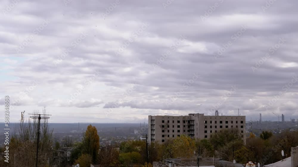 Moving Gray Cumulus Clouds Against the Background of Empty Abandoned ...