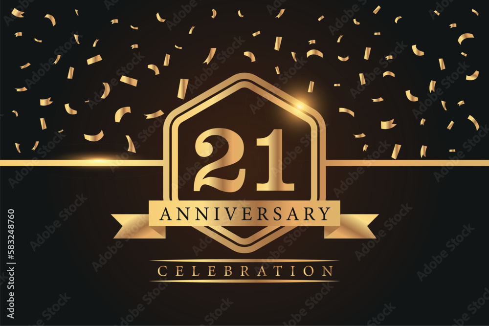 21st years anniversary celebration luxury golden logo design with gold ...