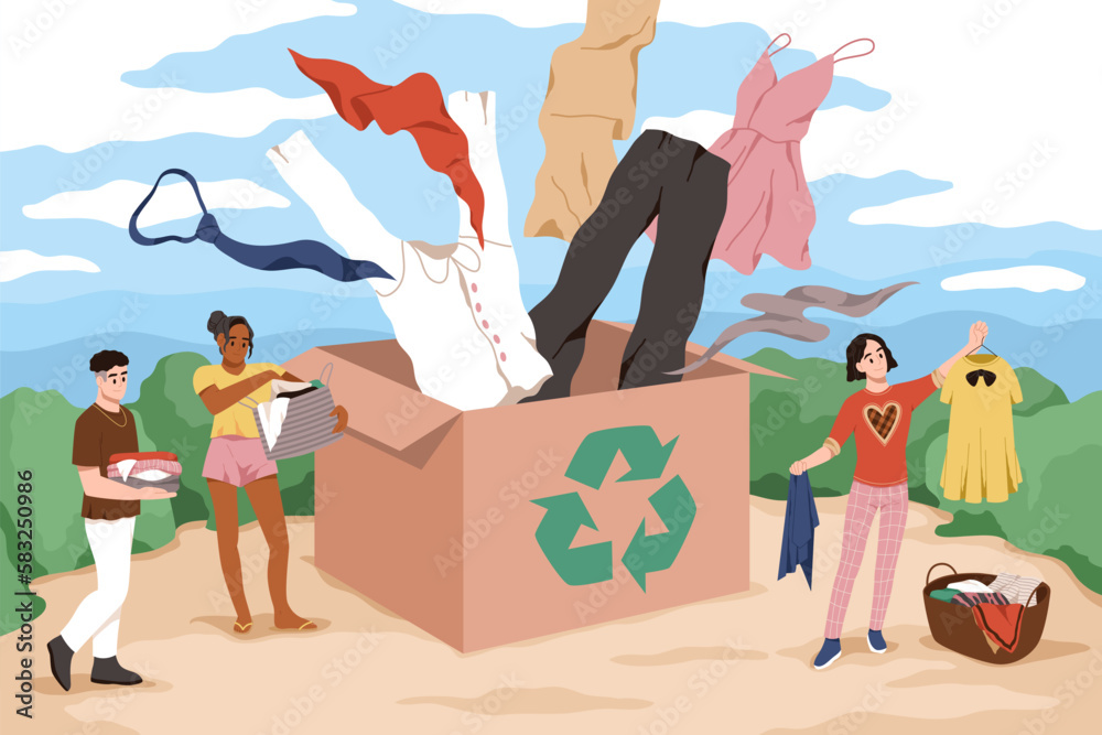 Clothes recycling. Textiles things donation, container for collecting ...