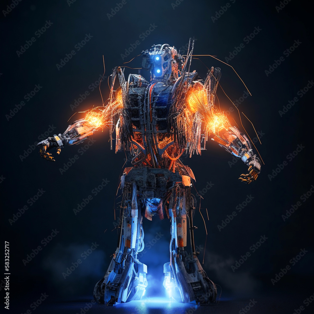 Humanoid cybernetic robot with metal mechanisms and muscles, details of ...