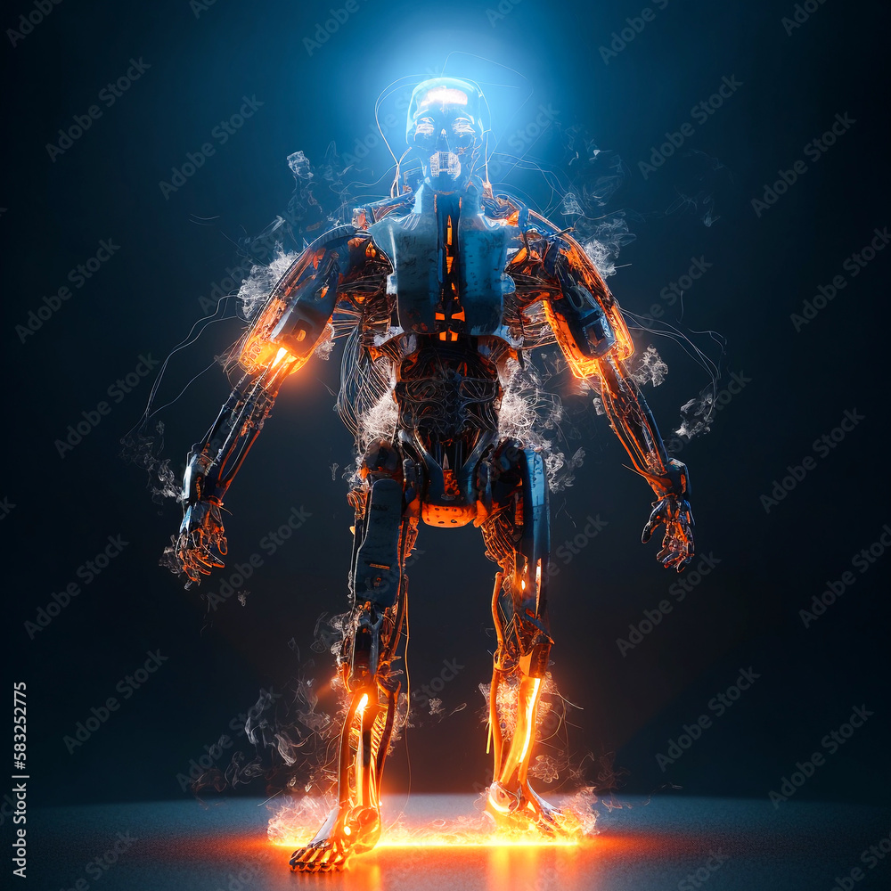Humanoid cybernetic robot with metal mechanisms and muscles, details of ...
